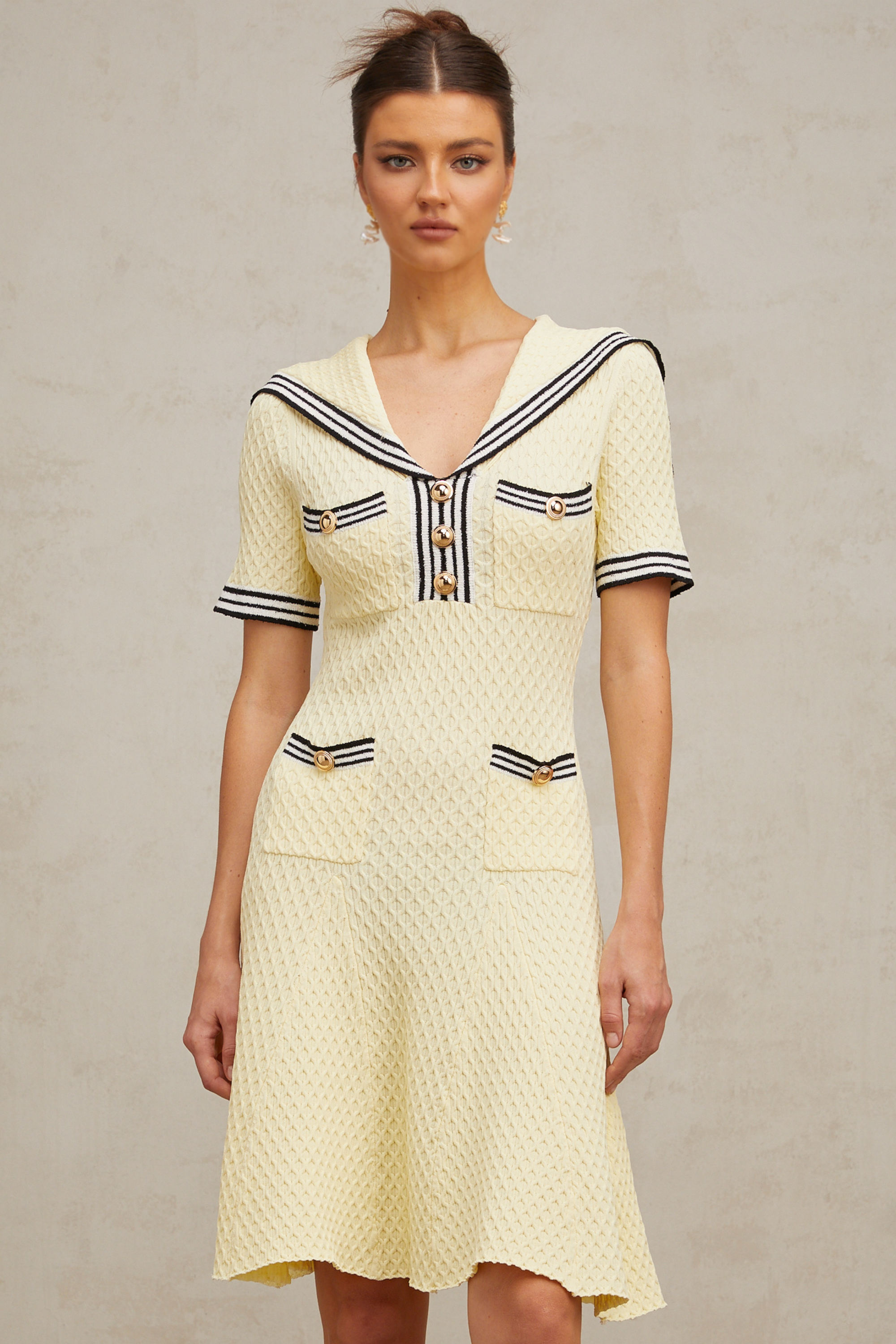 Madeleine yellow sailor-collar knitted dress – MAISON CELIE™ STORE